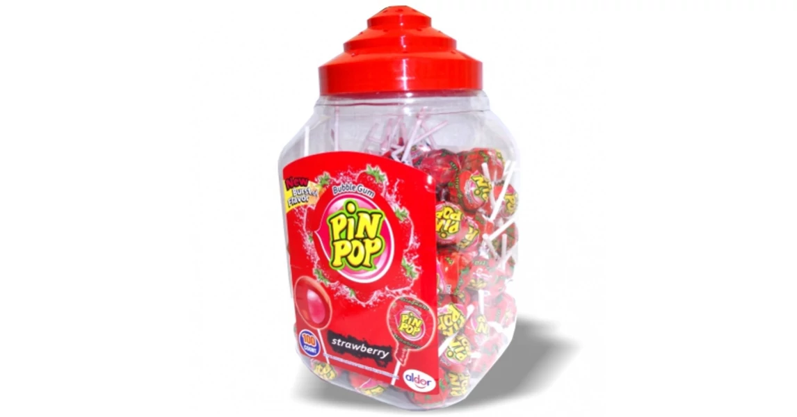 Aldor Pin Pop Strawberry Nyalóka+Rágó - Édesség webáruház - sixi.hu